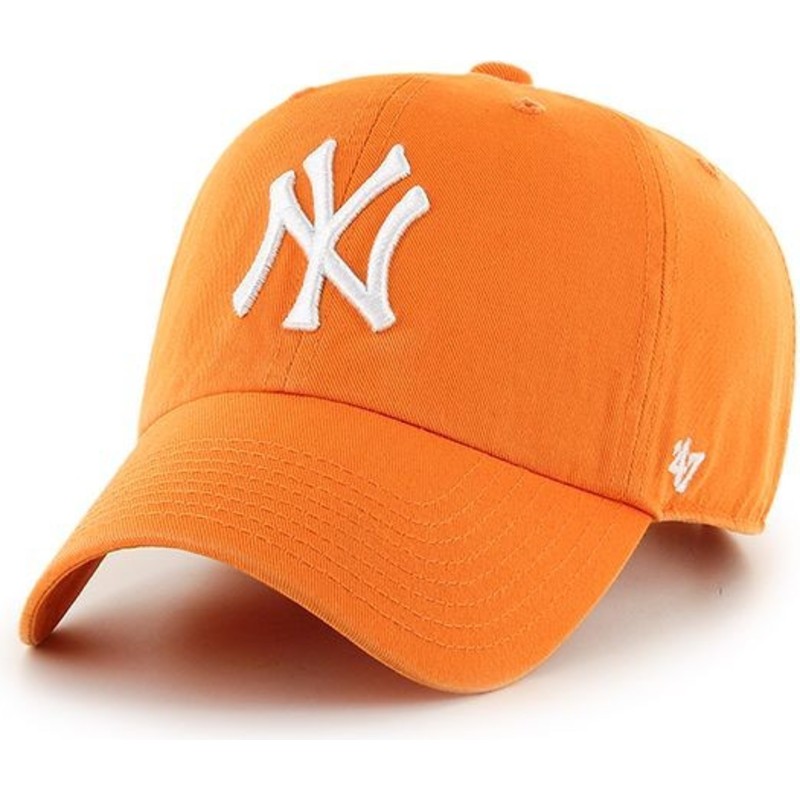 47 Brand Curved Brim New York Yankees MLB Clean Up Bright Orange Cap ...